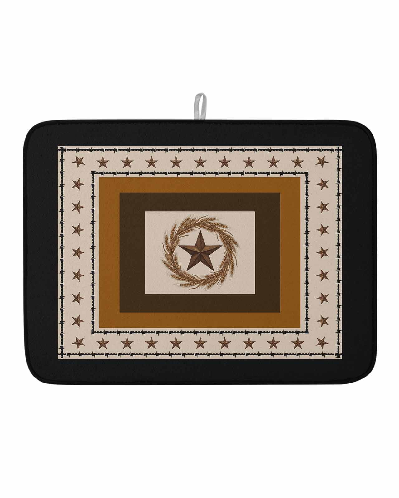 Dish Drying Mat for Kitchen Counter Weatern Texas Star Brown Drying Pad ...