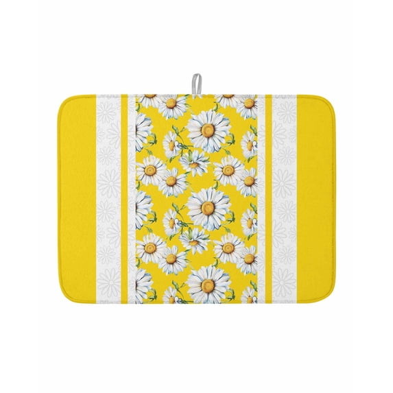 Dish Drying Mat for Kitchen Counter Yellow Daisy Drying Pad Absorbent ...