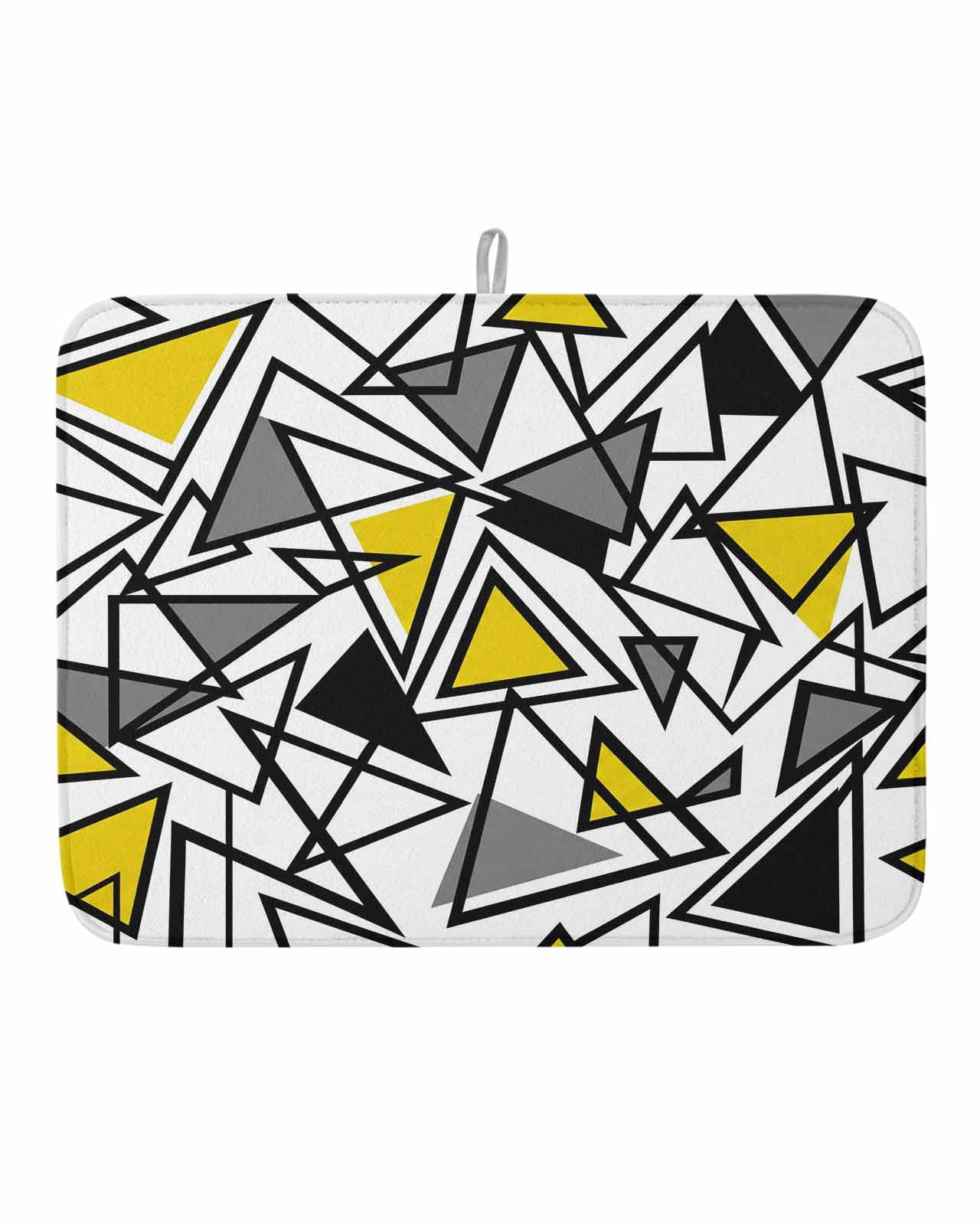 Dish Drying Mat for Kitchen Counter Yellow Grey Geometric Drying Pad ...