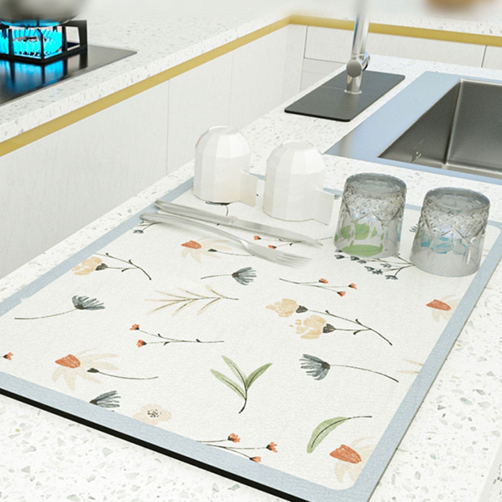 Dish Drying Mat For Kitchen Countertop 15.7x11.8IN, Absorbent Suede ...