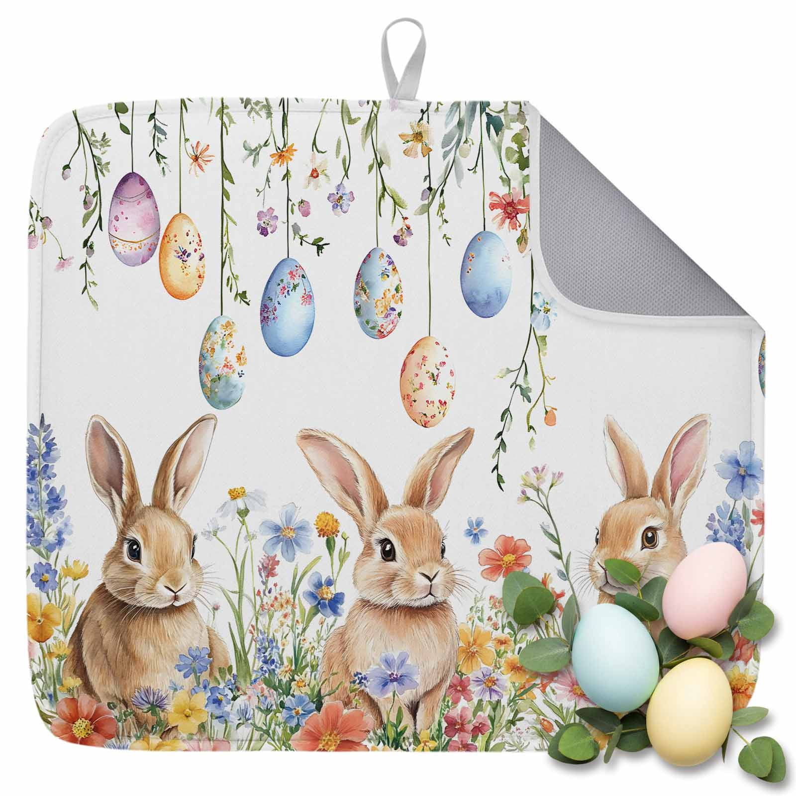 Dish Drying Mat for Kitchen Countertop, Bunny Absorbent Microfiber Dish ...