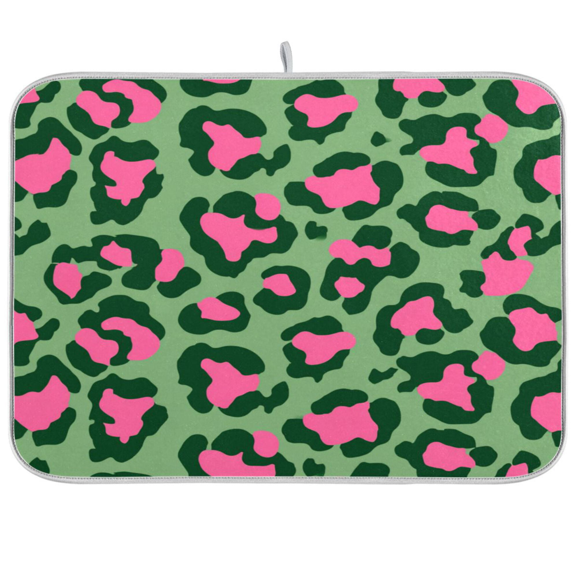 Dish Drying Mat Kitchen Pad Large Counter Absorbent Dish Mats Drainer Leopard Print with Pink ...