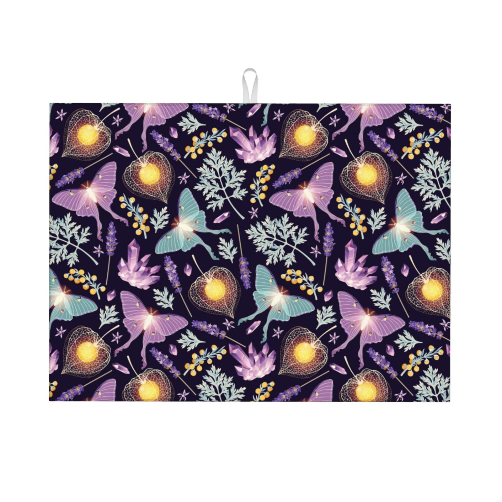 Dish Drying Mat, Lavender Flowers Butterfly Highly Absorbent Microfiber ...