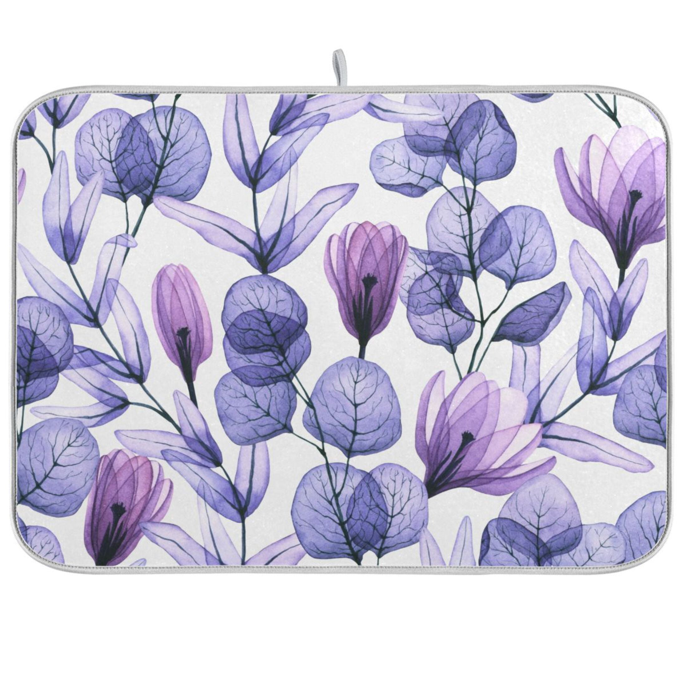 Dish Drying Mat Leaves and Flowers Purple Kitchen Mats Microfiber ...