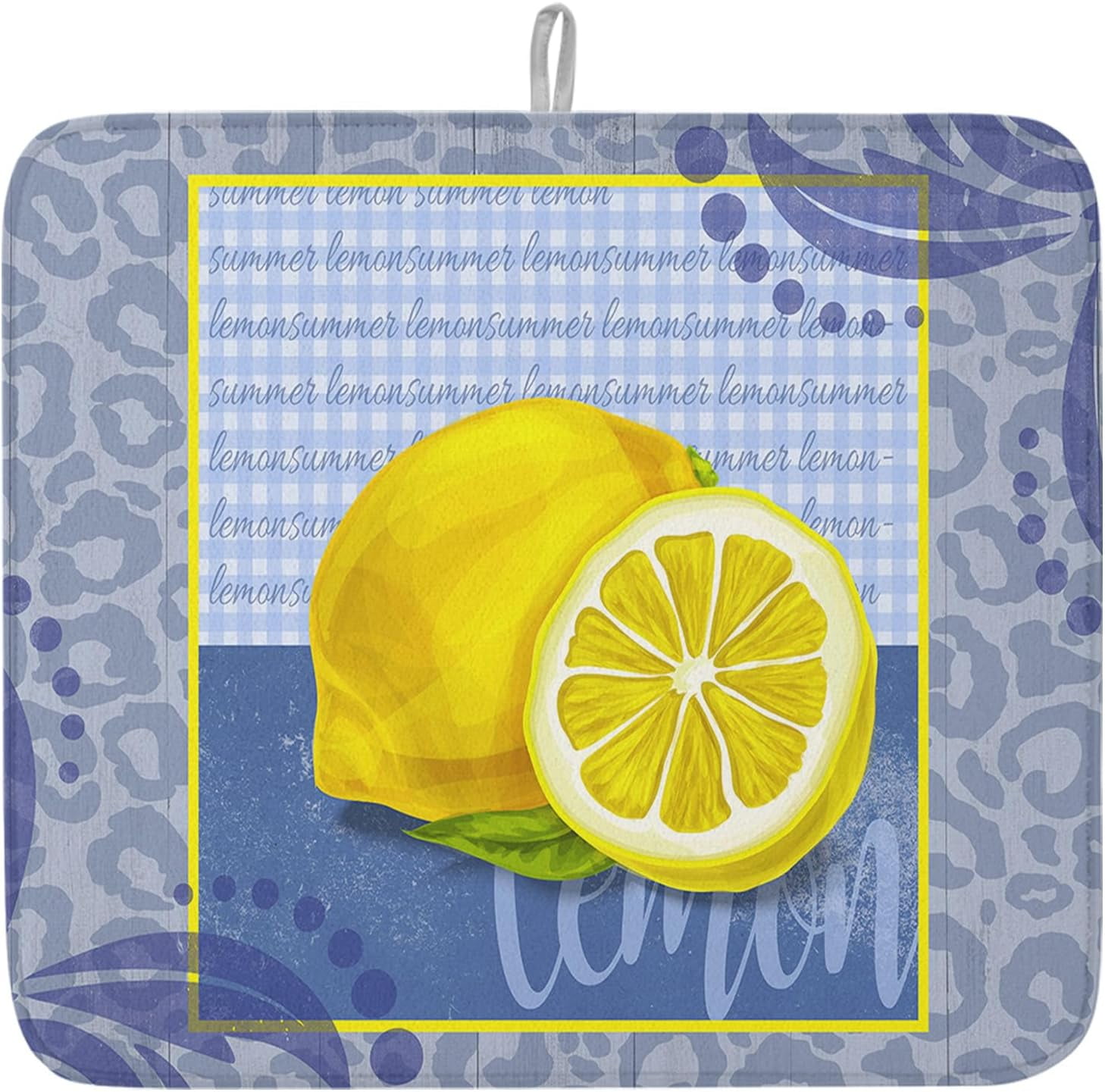 Dish Drying Mat Lemon Slice Drying Mat for Kitchen Counter Blue Check ...