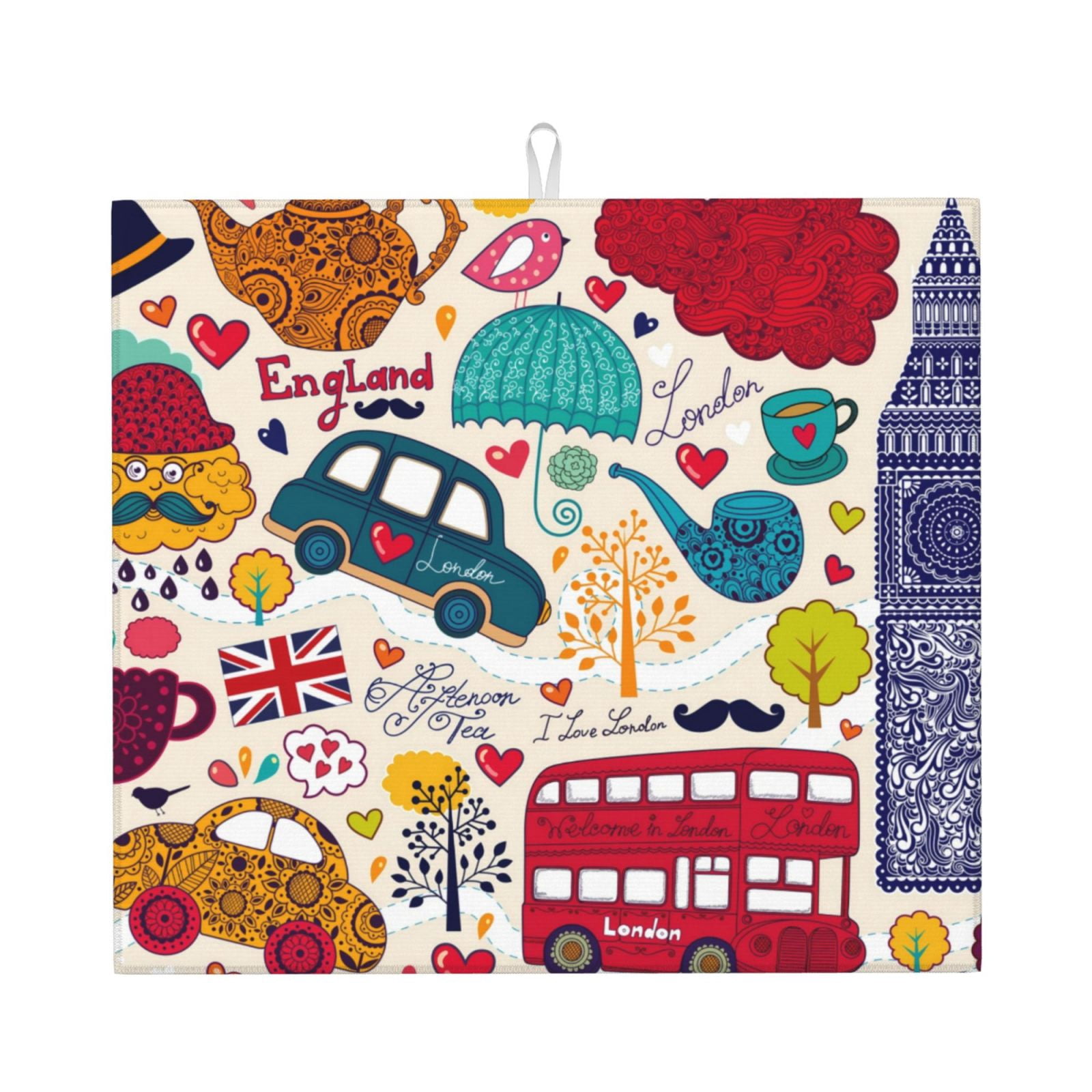 Dish Drying Mat, London Symbols Highly Absorbent Drying Matt Kitchen Counter, Dish Mat Drying ...