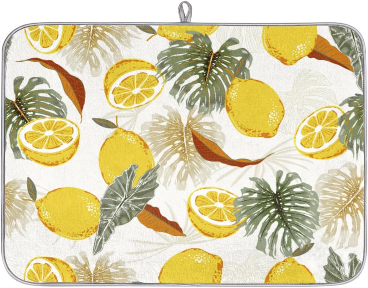 Dish Drying Mat Microfiber for Kitchen Counter Lemon Absorbent Dish ...