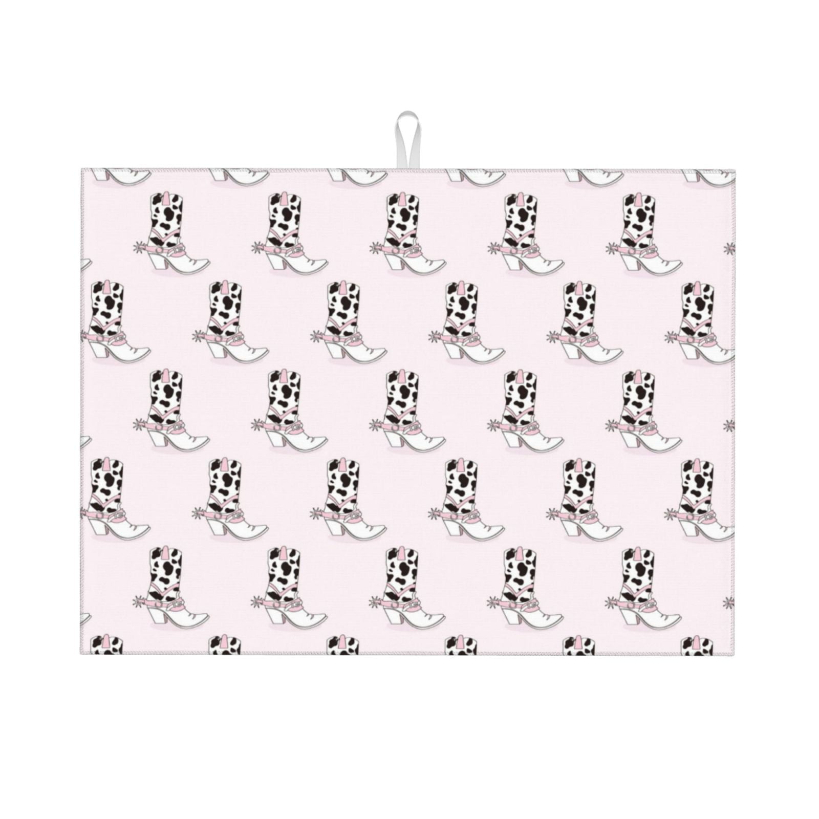 Dish Drying Mat, Modern Cartoon Cow Print Boots Absorbent Microfiber ...