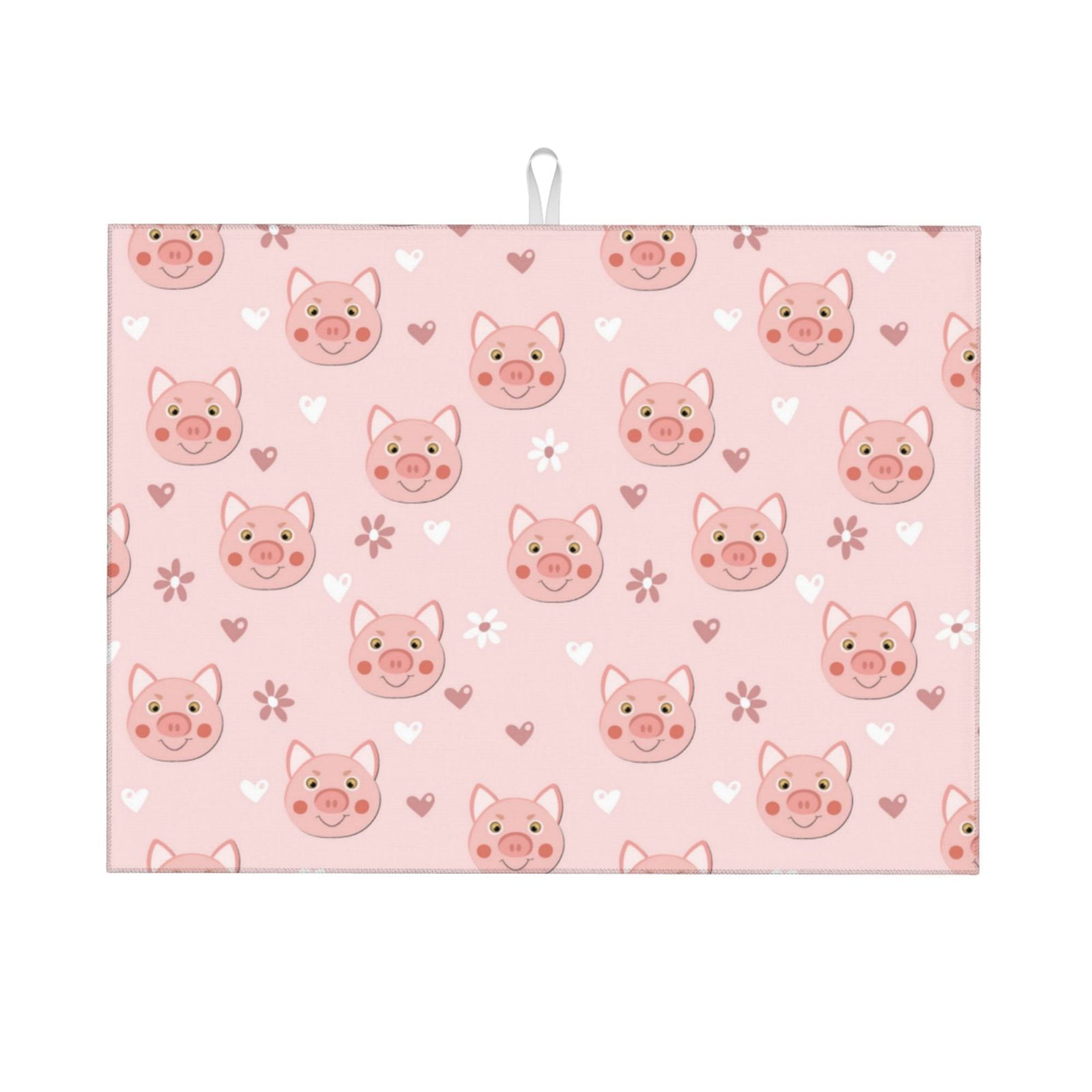Dish Drying Mat, Modern Cartoon Cute Pig Pink Highly Absorbent ...