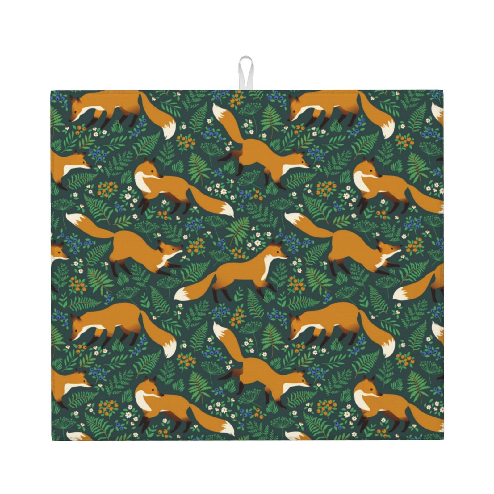 Dish Drying Mat, Orange Fox Greenery Highly Absorbent Drying Matt ...