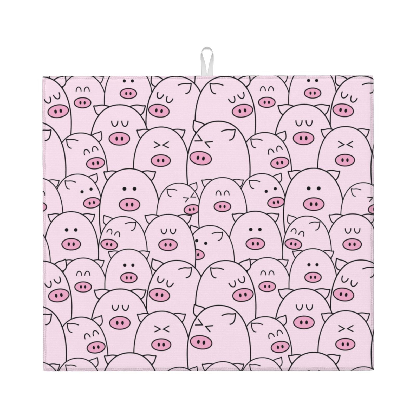 Dish Drying Mat, Pink Cute Pigs Highly Absorbent Drying Matt Kitchen ...