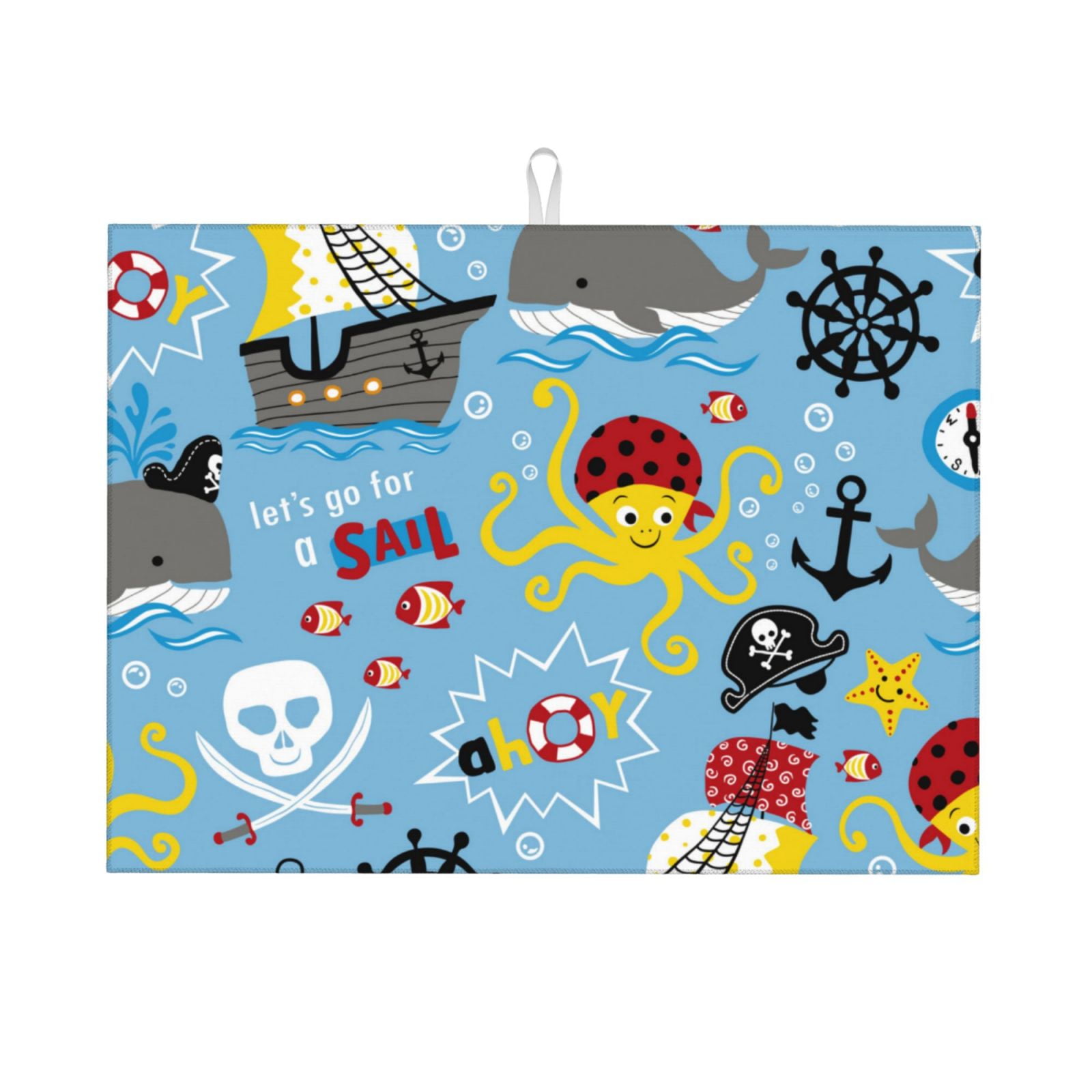 Dish Drying Mat, Pirate Marine Animals Absorbent Microfiber Kitchen Mat ...