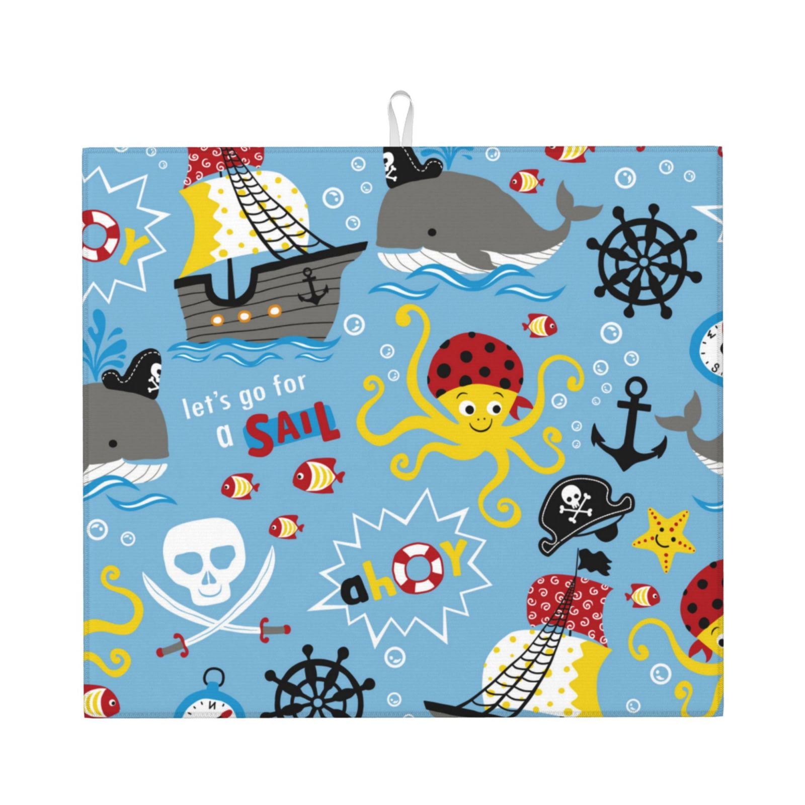 Dish Drying Mat, Pirate Marine Animals Highly Absorbent Drying Matt ...