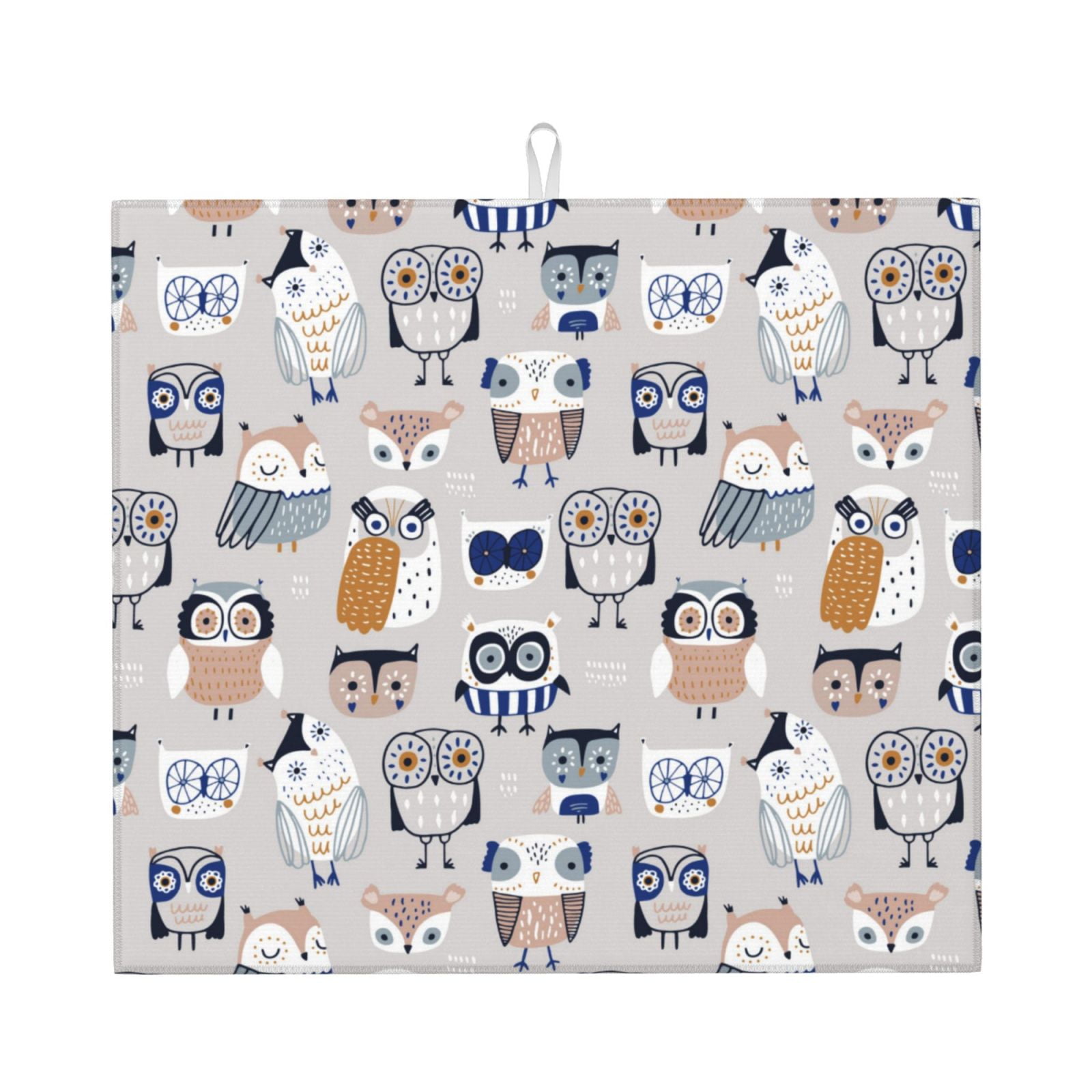Dish Drying Mat, Quirky Doodle Owl Grey Highly Absorbent Drying Matt ...