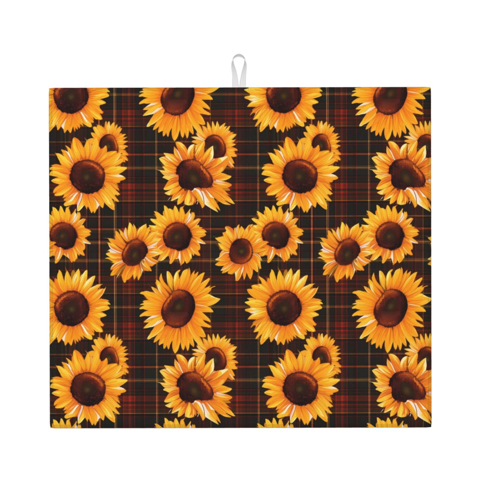 Dish Drying Mat, Red Black Plaid Sunflower Highly Absorbent Drying Matt ...