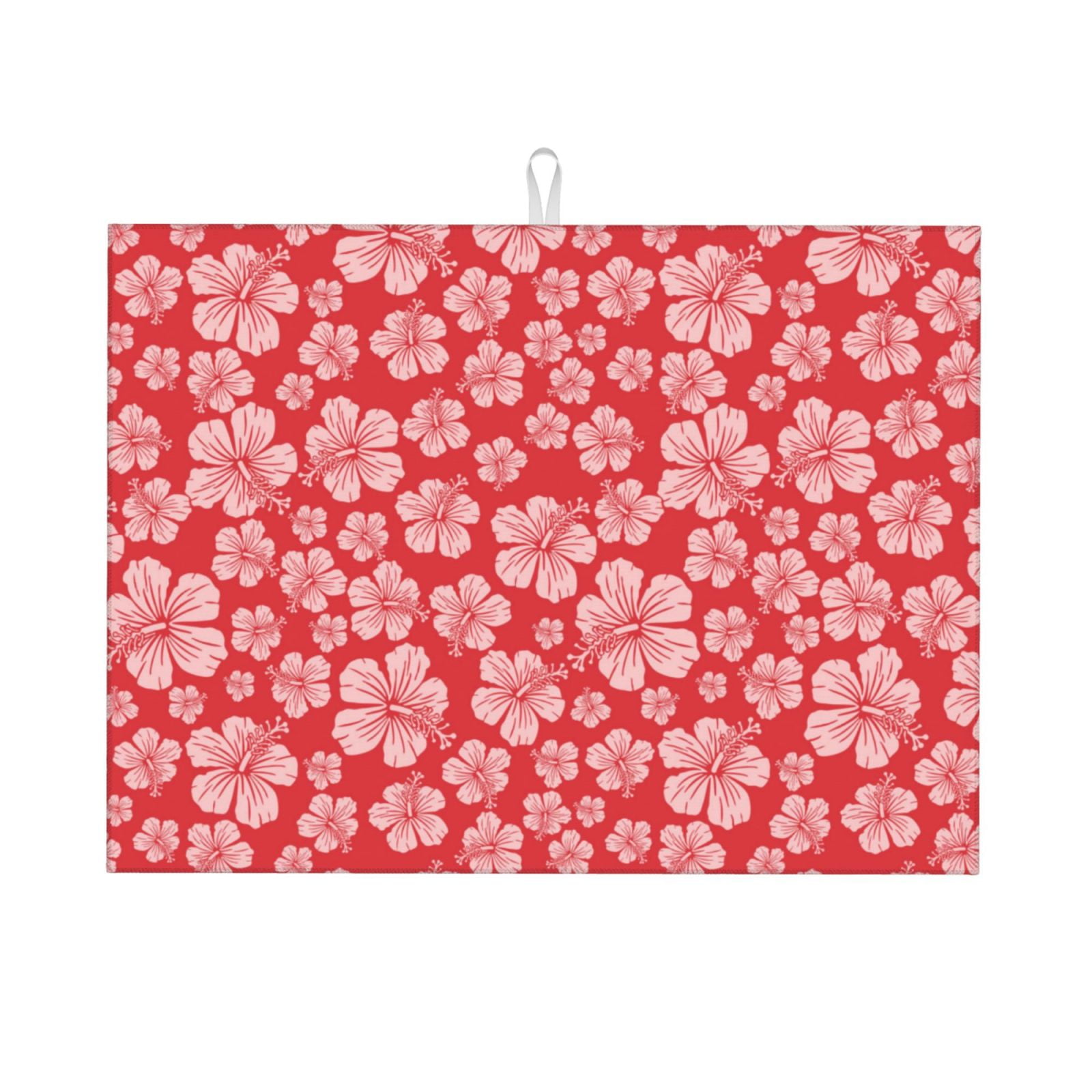 Dish Drying Mat, Red Hibiscus Flower Highly Absorbent Microfiber Drying ...