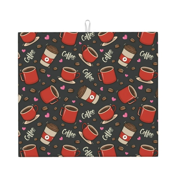 Dish Drying Mat, Red Mug Coffee Print Highly Absorbent Drying Matt ...