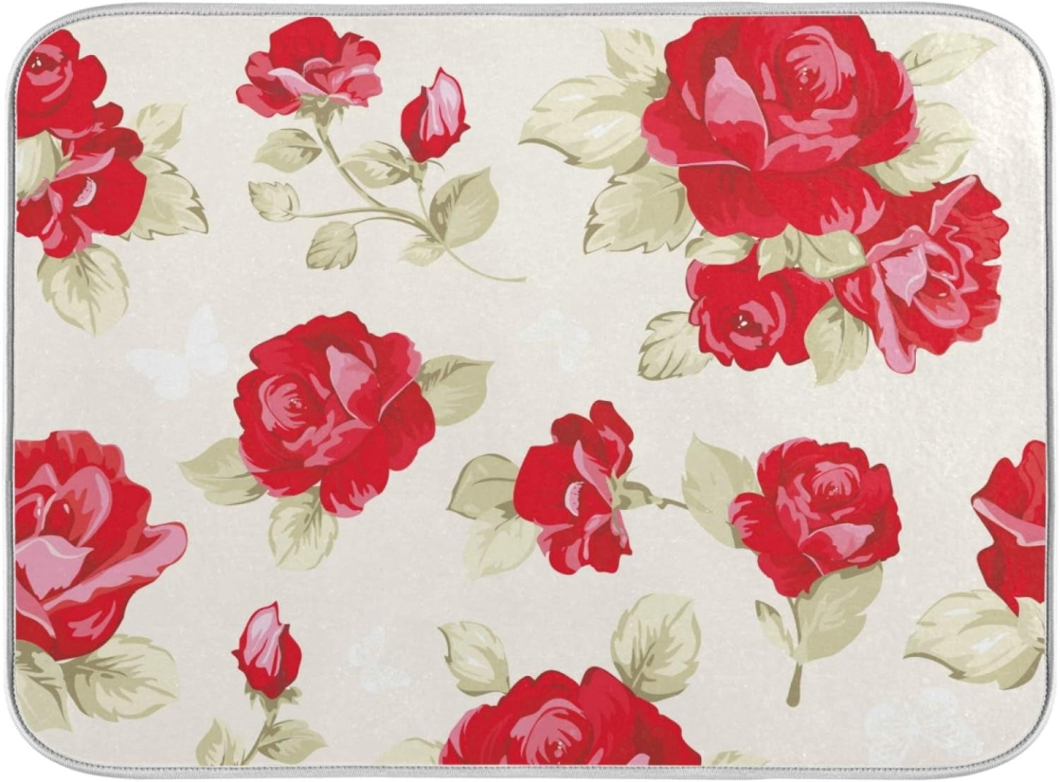 Dish Drying Mat Red Rose Microfiber Kitchen Dish Mat Super Absorbent ...