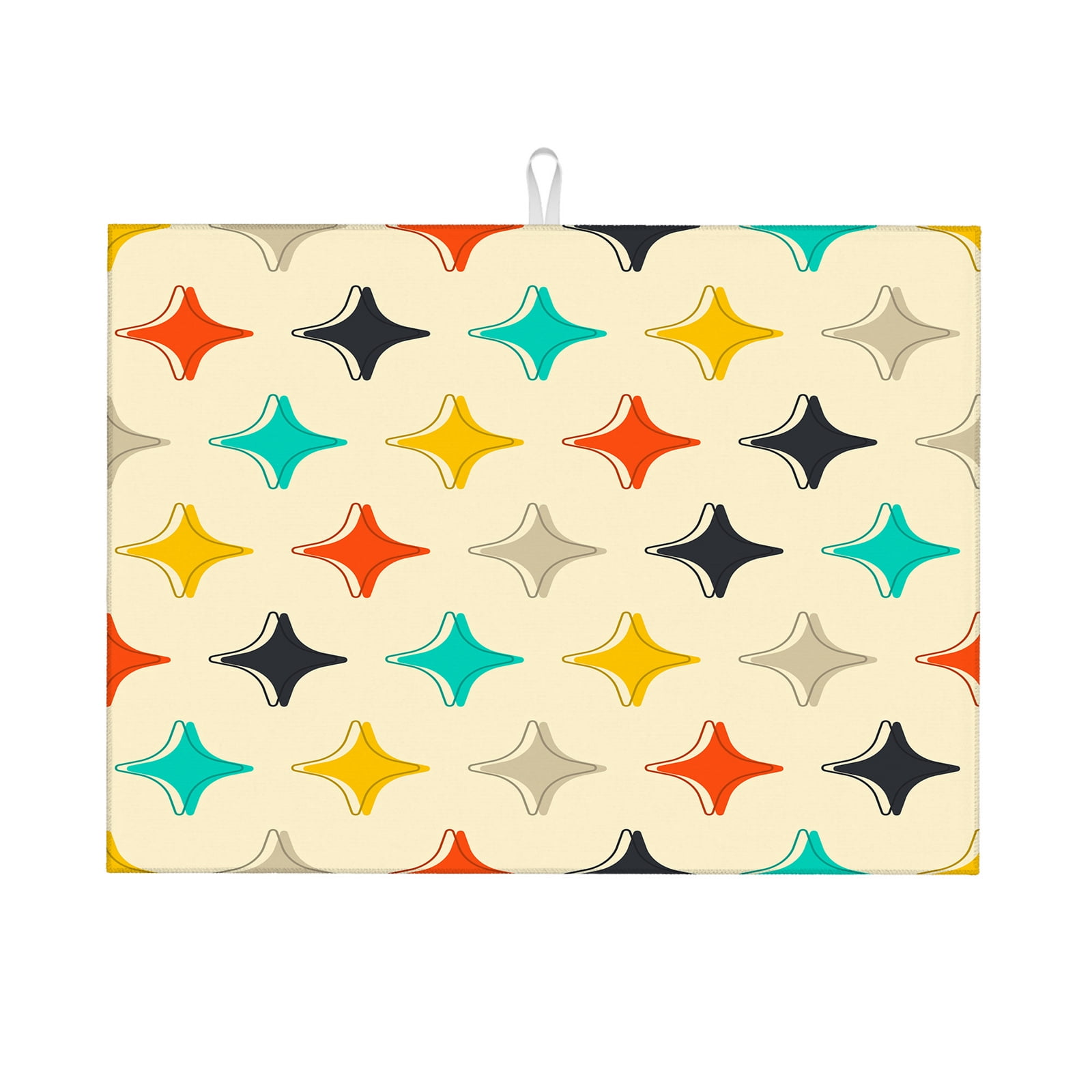 Dish Drying Mat Retro Colors Mid Century Modern Atomic Stars Microfiber ...