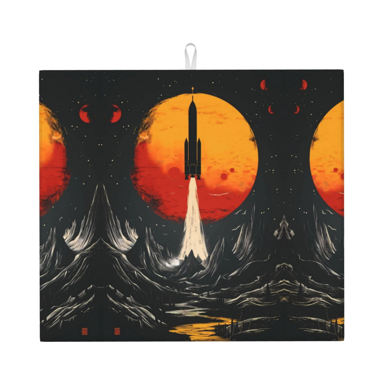 Dish Drying Mat, Retro Space Rocket Launch Highly Absorbent Drying Matt ...