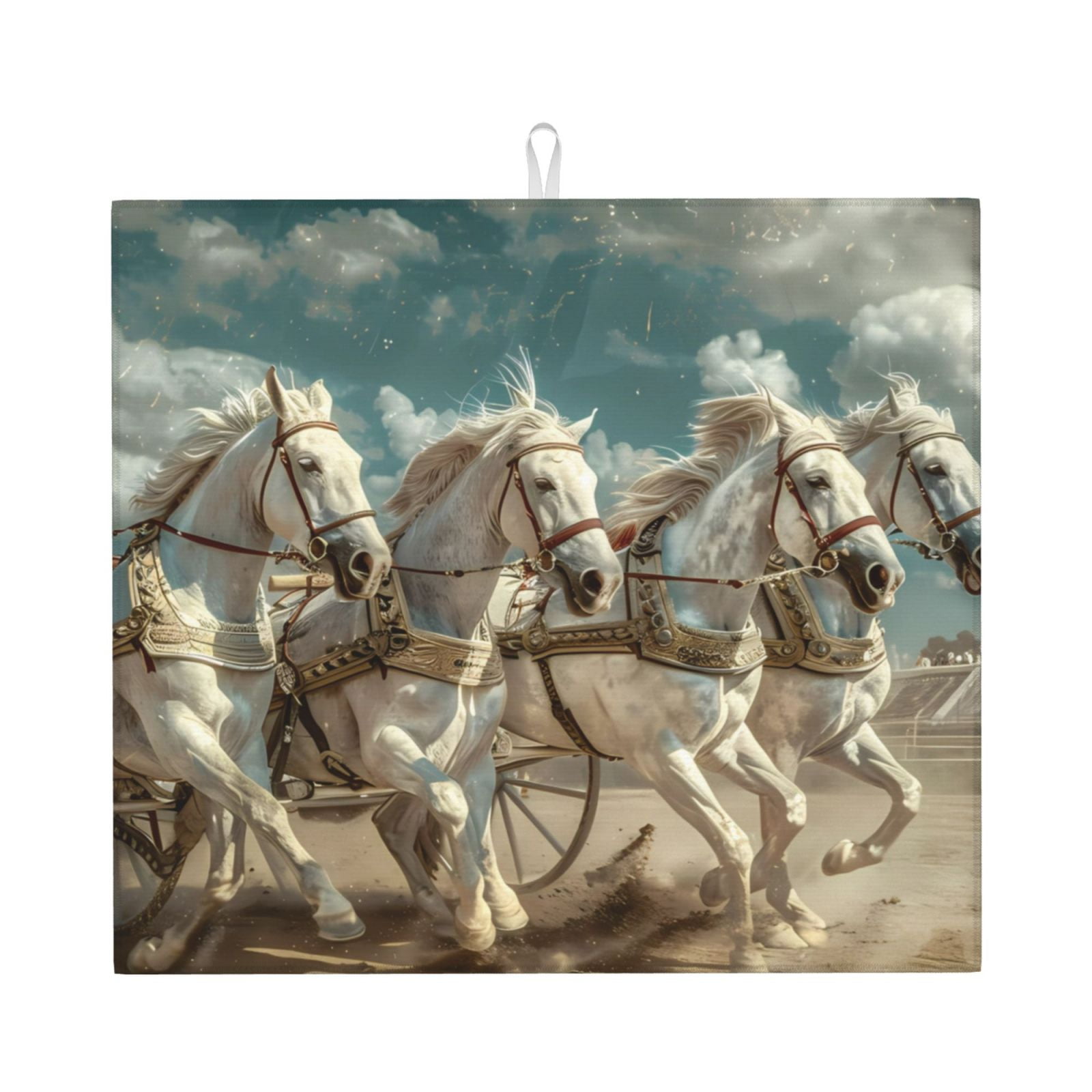 Dish Drying Mat, Roman Chariot Horse Race Highly Absorbent Drying Matt ...