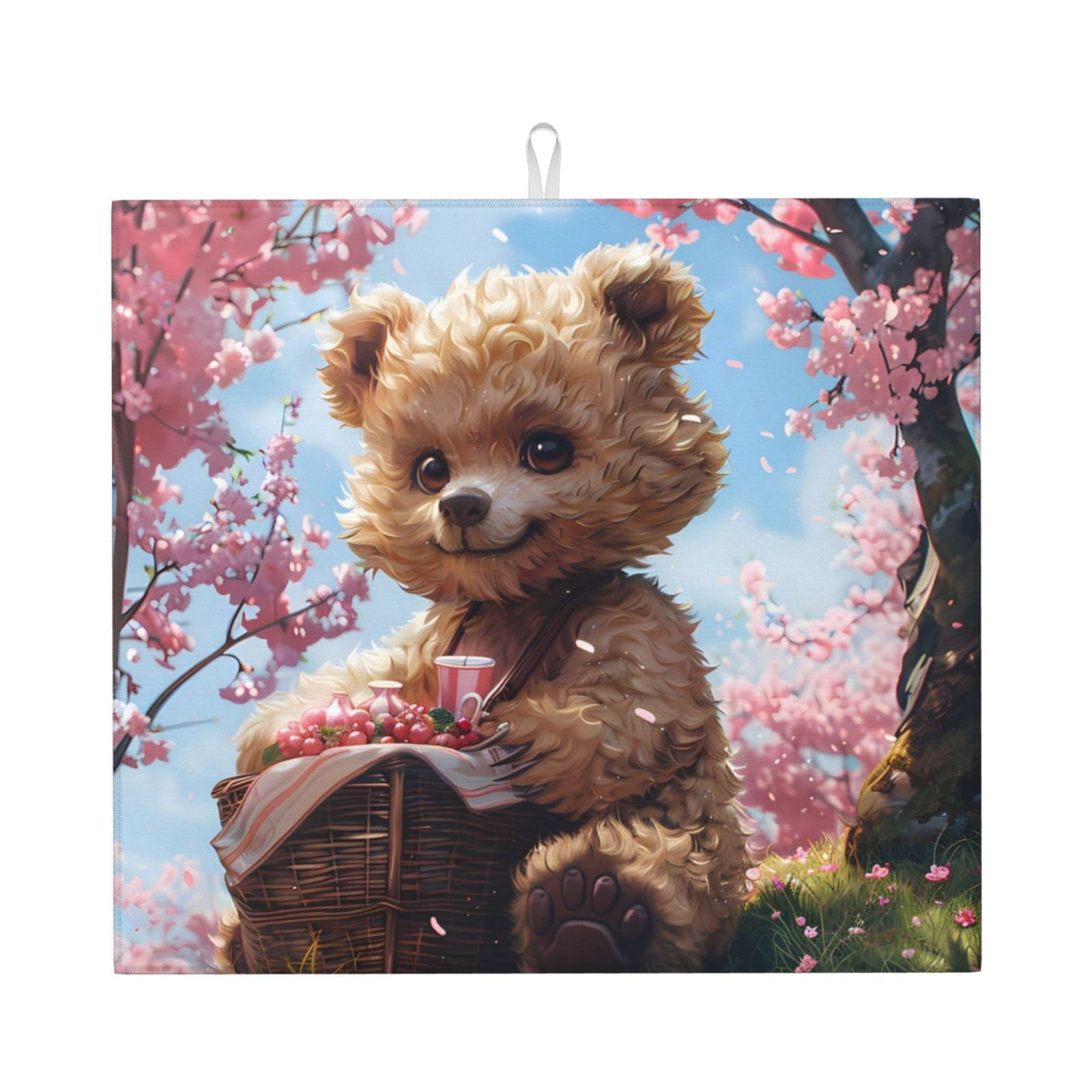 Dish Drying Mat, Romantic Pink Floral Bear Highly Absorbent Drying Matt ...