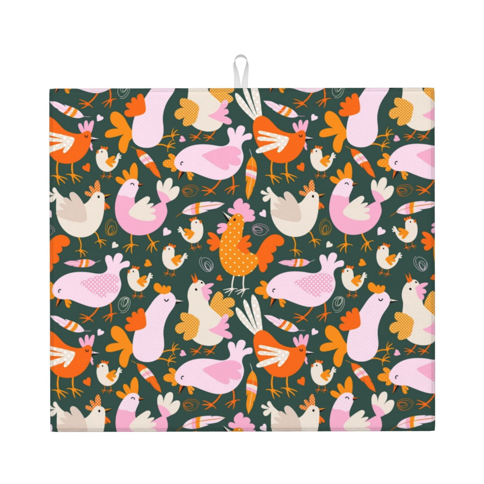 Dish Drying Mat, Roosters and Chicks Highly Absorbent Drying Matt ...