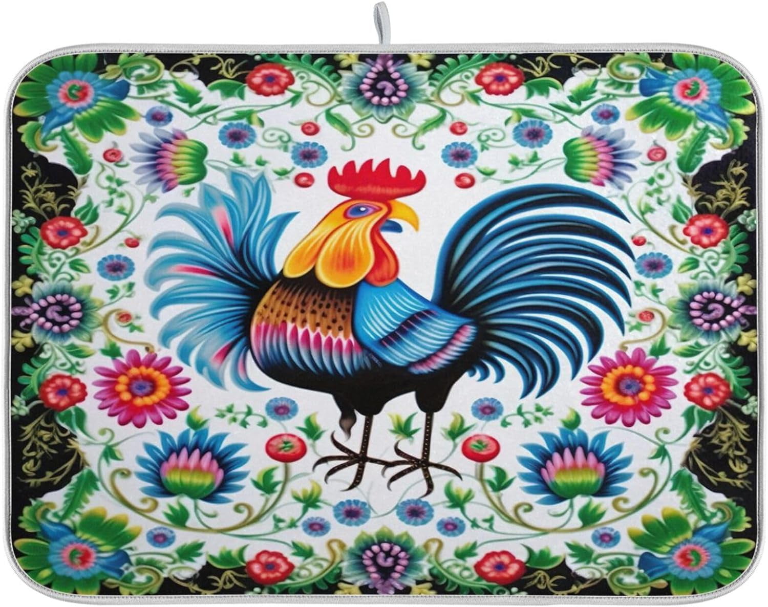 Dish Drying Mat Rural Floral Rooster Absorbent Dry Mats for Dishes ...