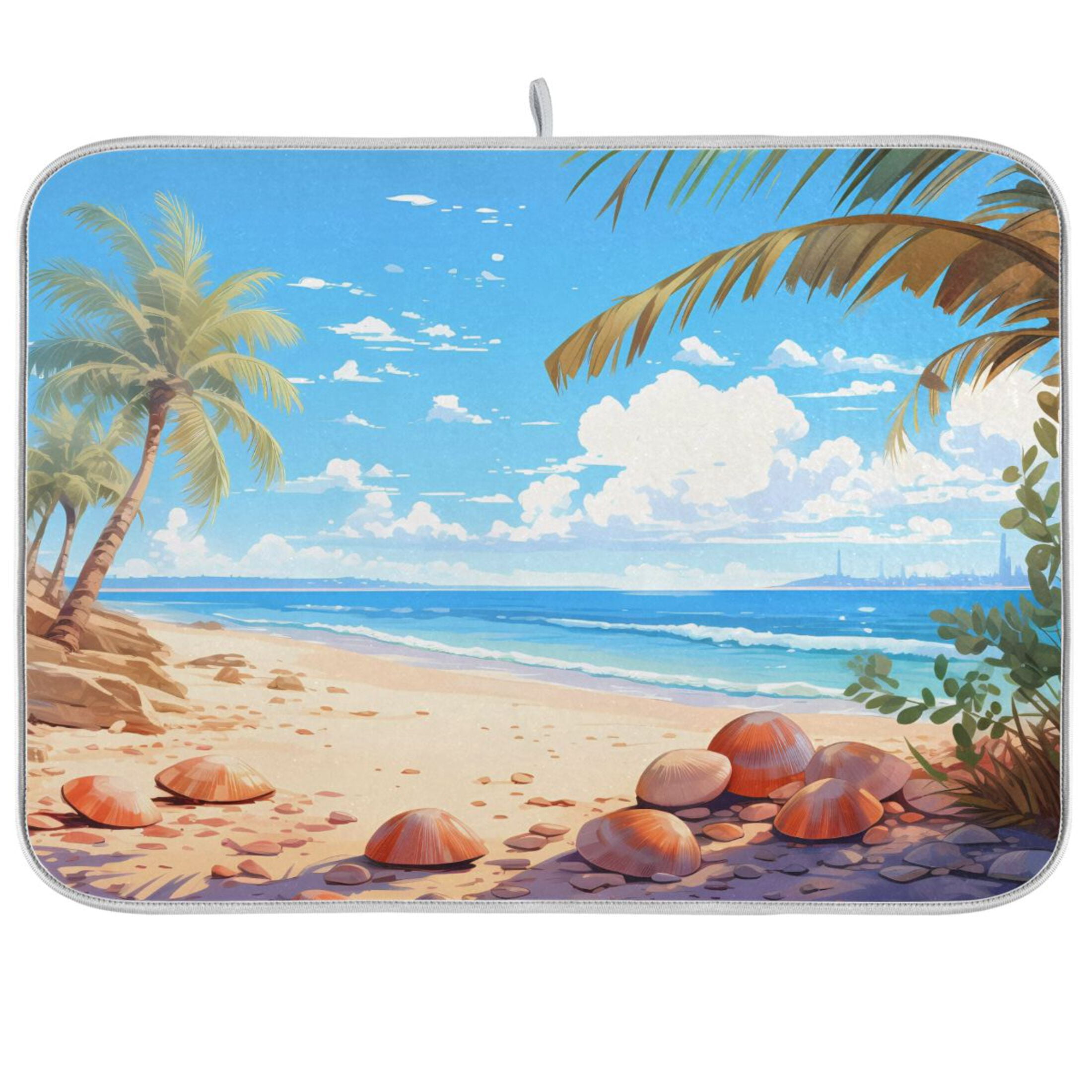 Dish Drying Mat Seashell on Beach Palm Tree Kitchen Mats Microfiber ...