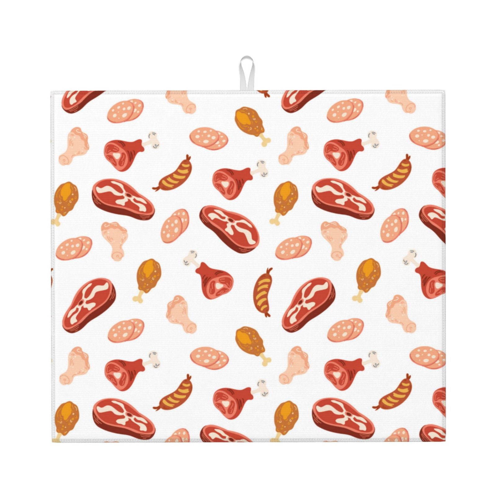 Dish Drying Mat, Steak Hot Dog Chicken Leg Print Highly Absorbent ...