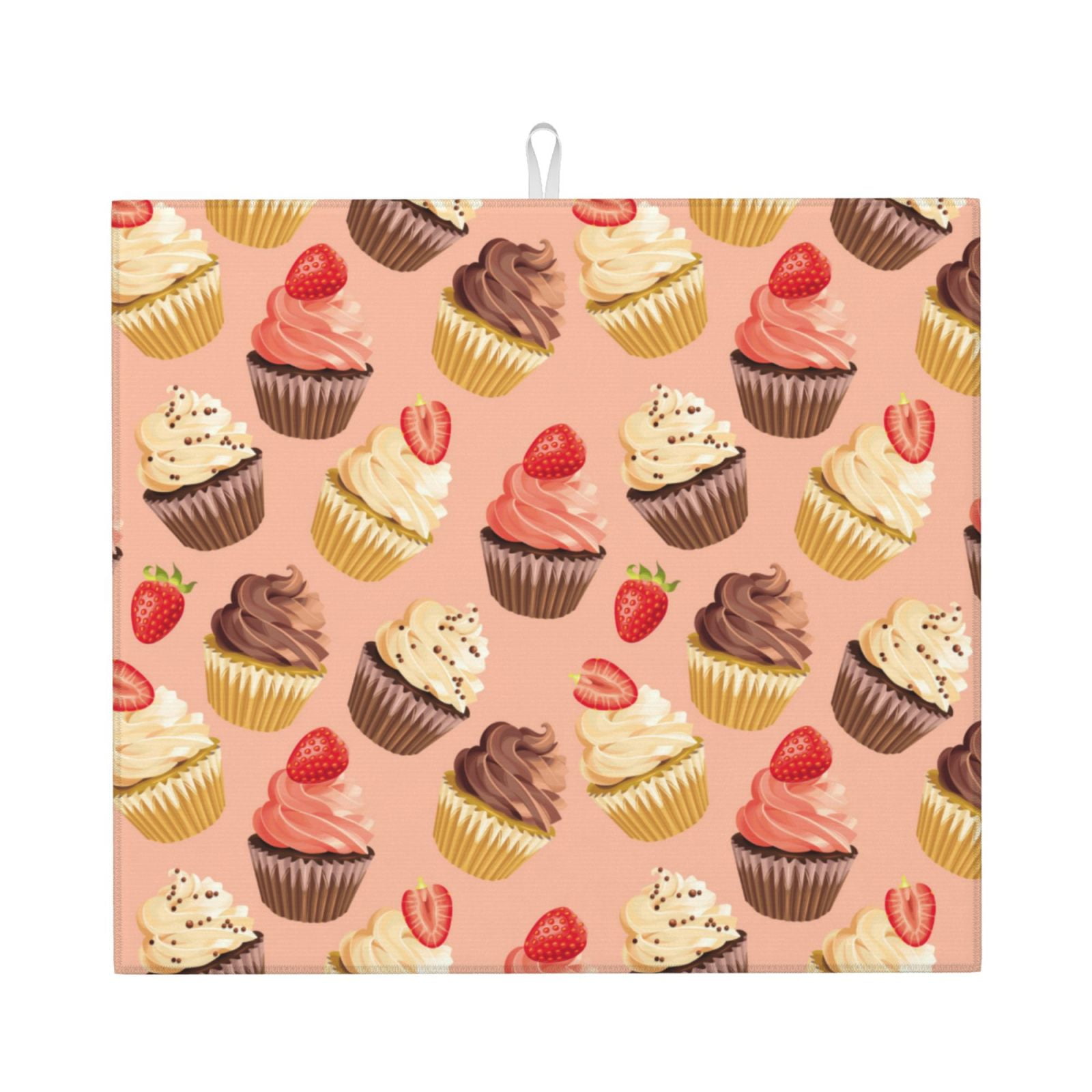 Dish Drying Mat, Strawberry Sundae Print Pink Highly Absorbent Drying ...