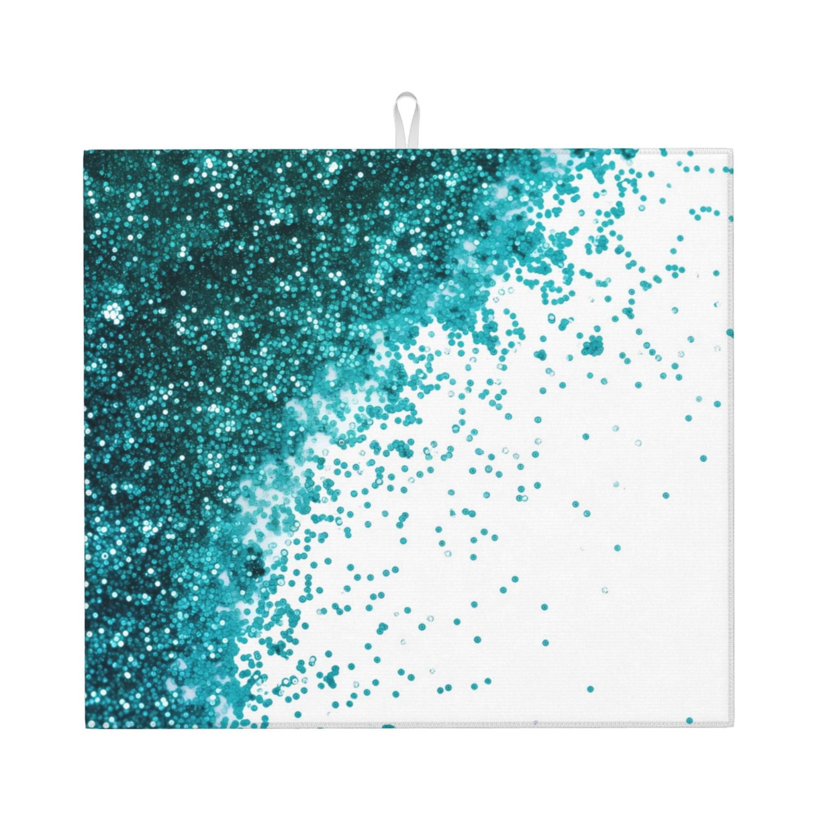 Dish Drying Mat, Teal Glitter on White Highly Absorbent Drying Matt ...