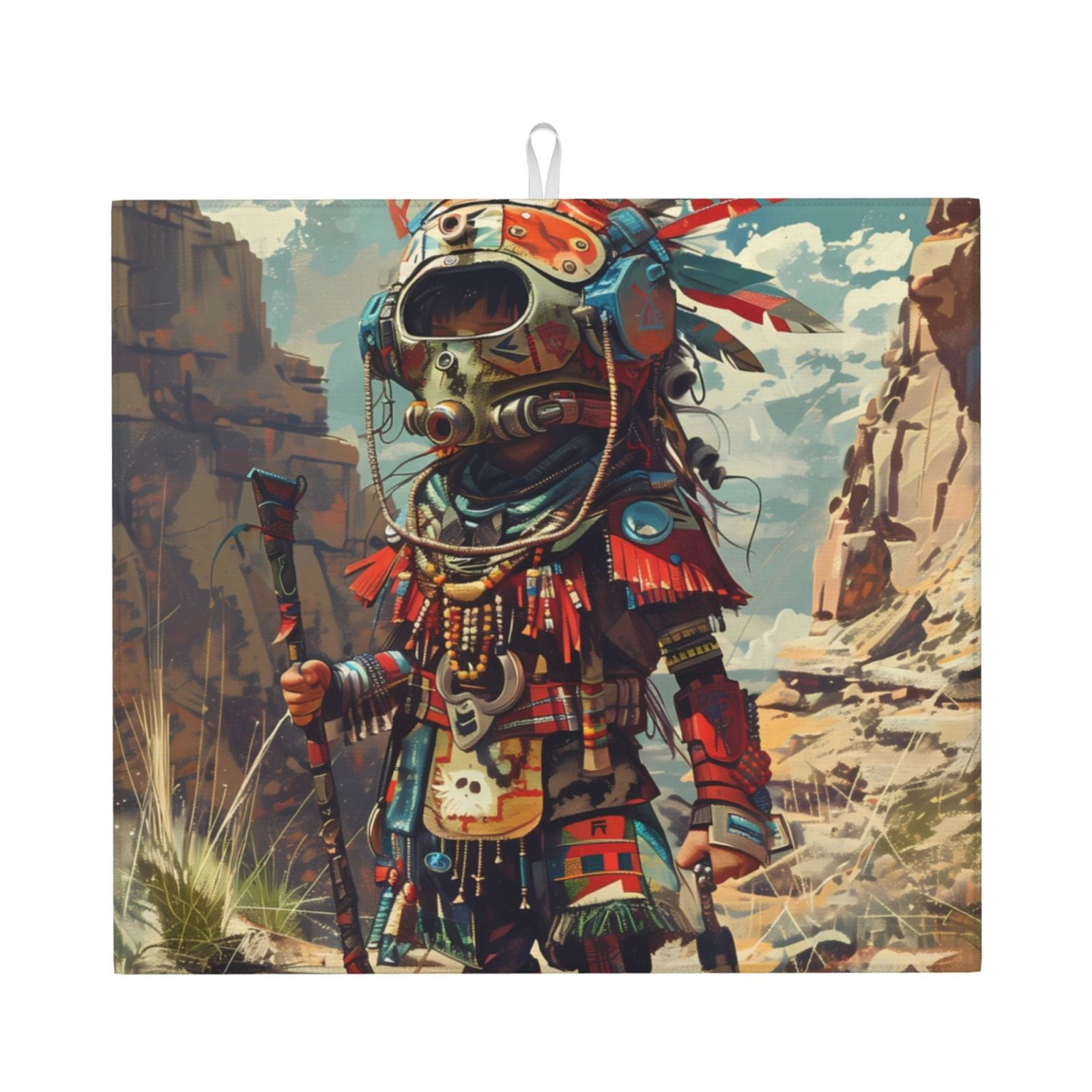Dish Drying Mat, Tribal Futuristic Warrior Highly Absorbent Drying Matt ...