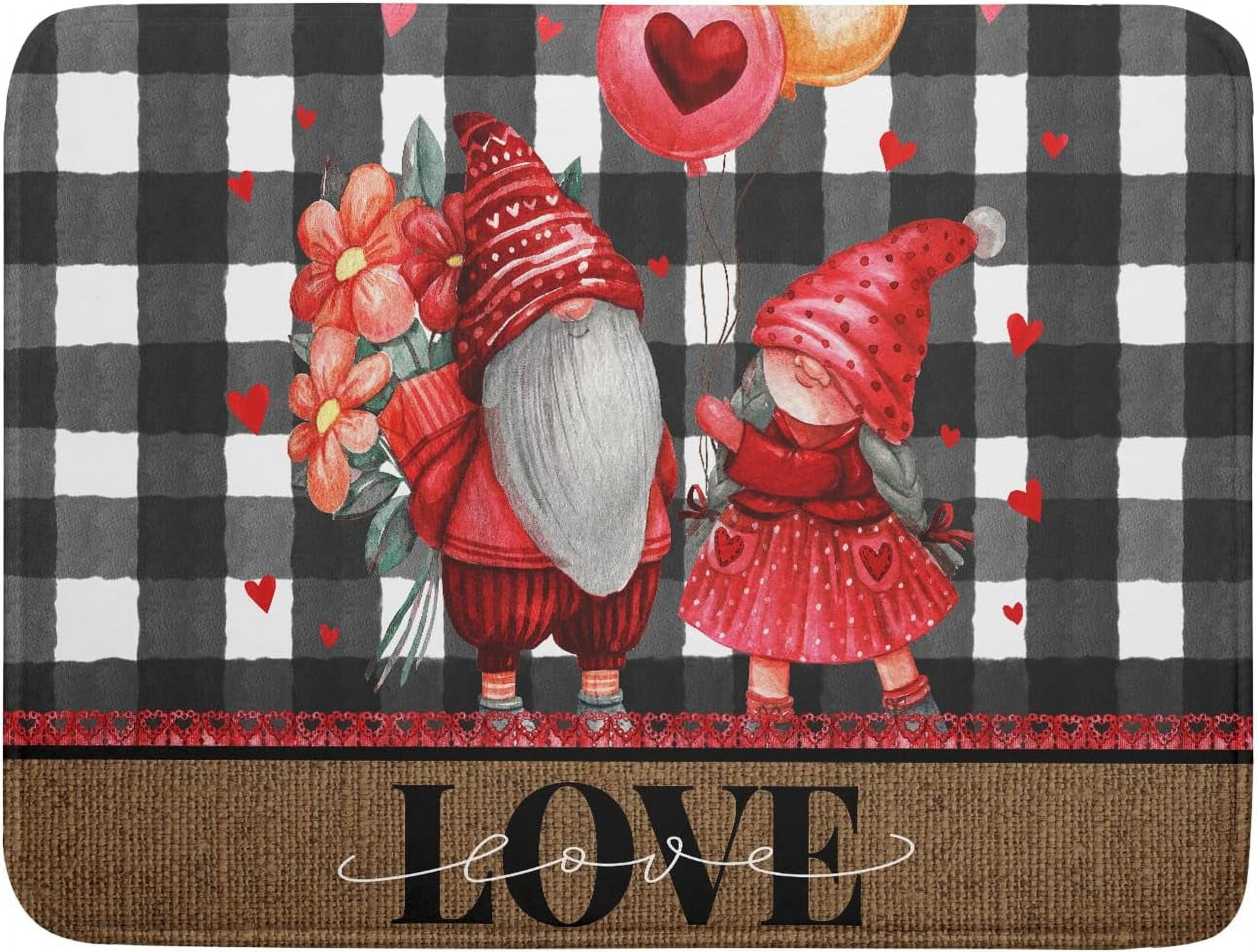 Dish Drying Mat Valentines Buffalo Plaid Love Gnome Valentine''s Day ...