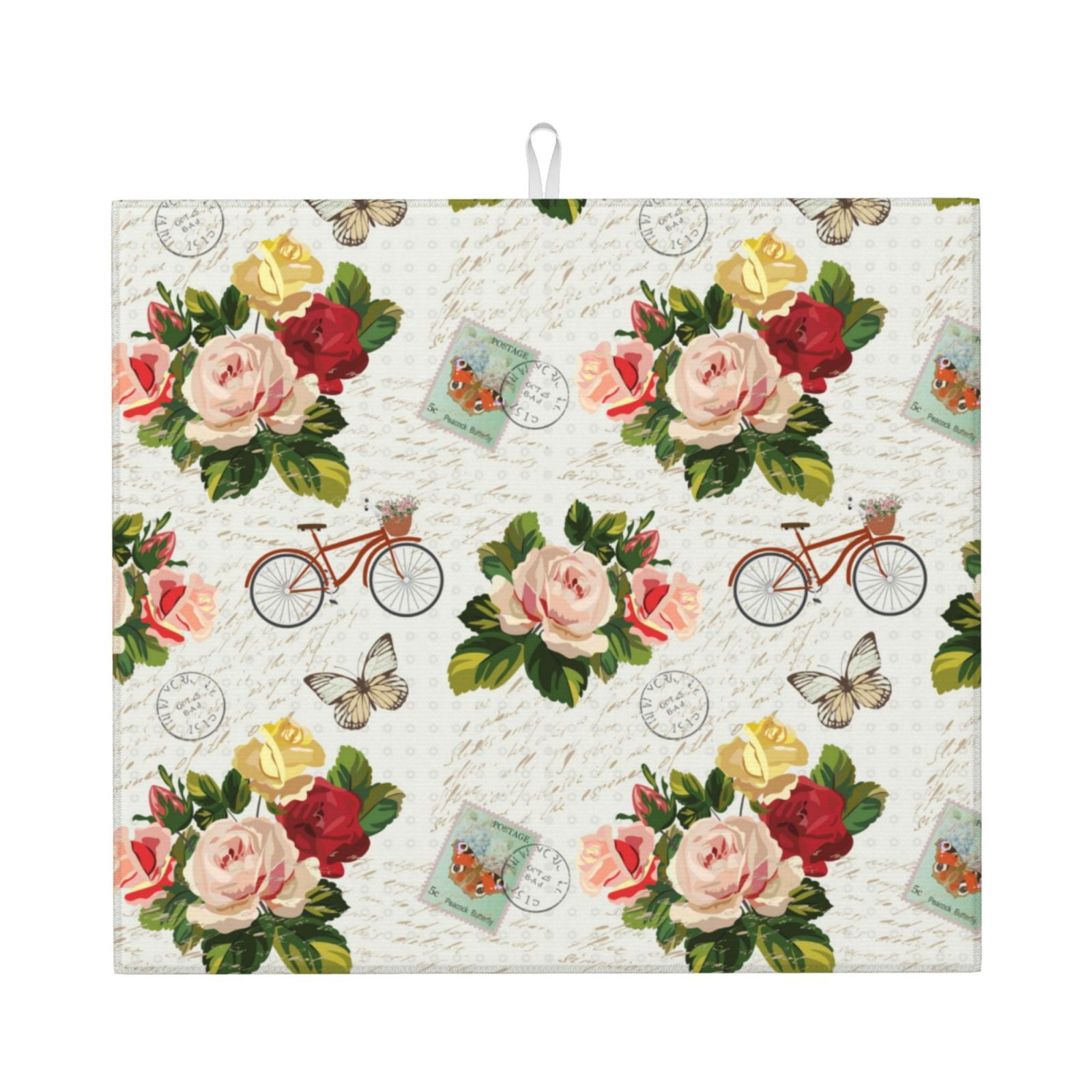 Dish Drying Mat, Vintage Bike Flower Butterfly Highly Absorbent Drying ...