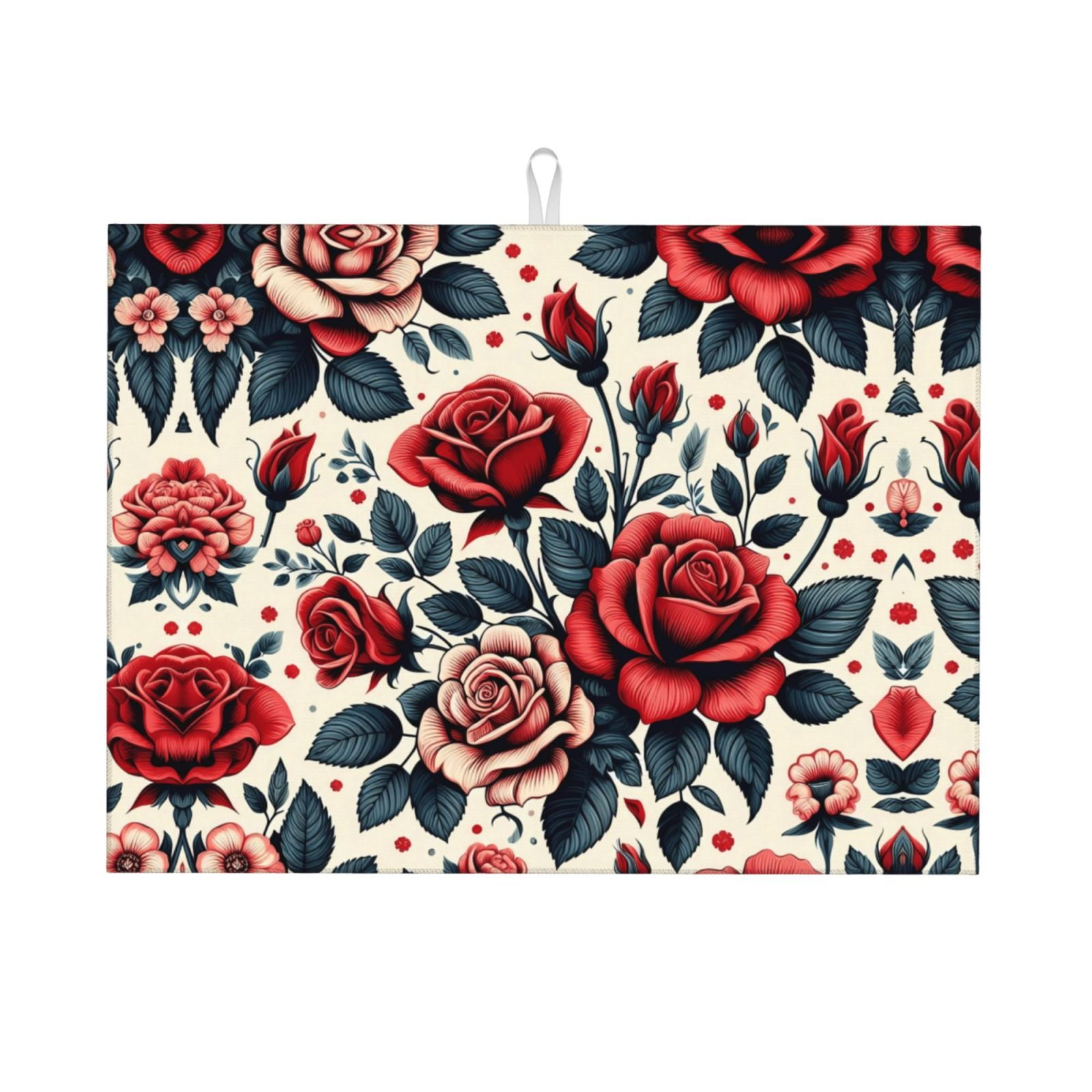 Dish Drying Mat, Vintage Rose Floral Garden Highly Absorbent Microfiber ...
