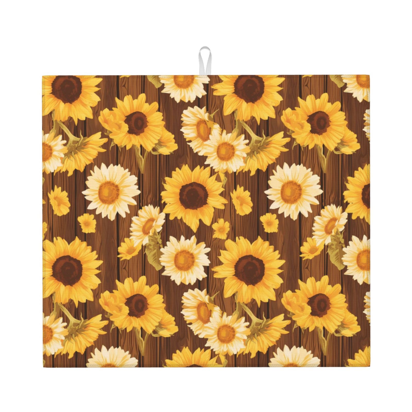 Dish Drying Mat, Vintage Wood Grain Sunflower A Highly Absorbent Drying ...