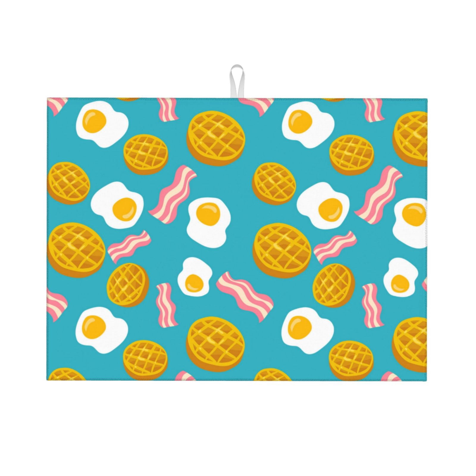 Dish Drying Mat, Waffle Poached Eggs Bacon Highly Absorbent Microfiber ...