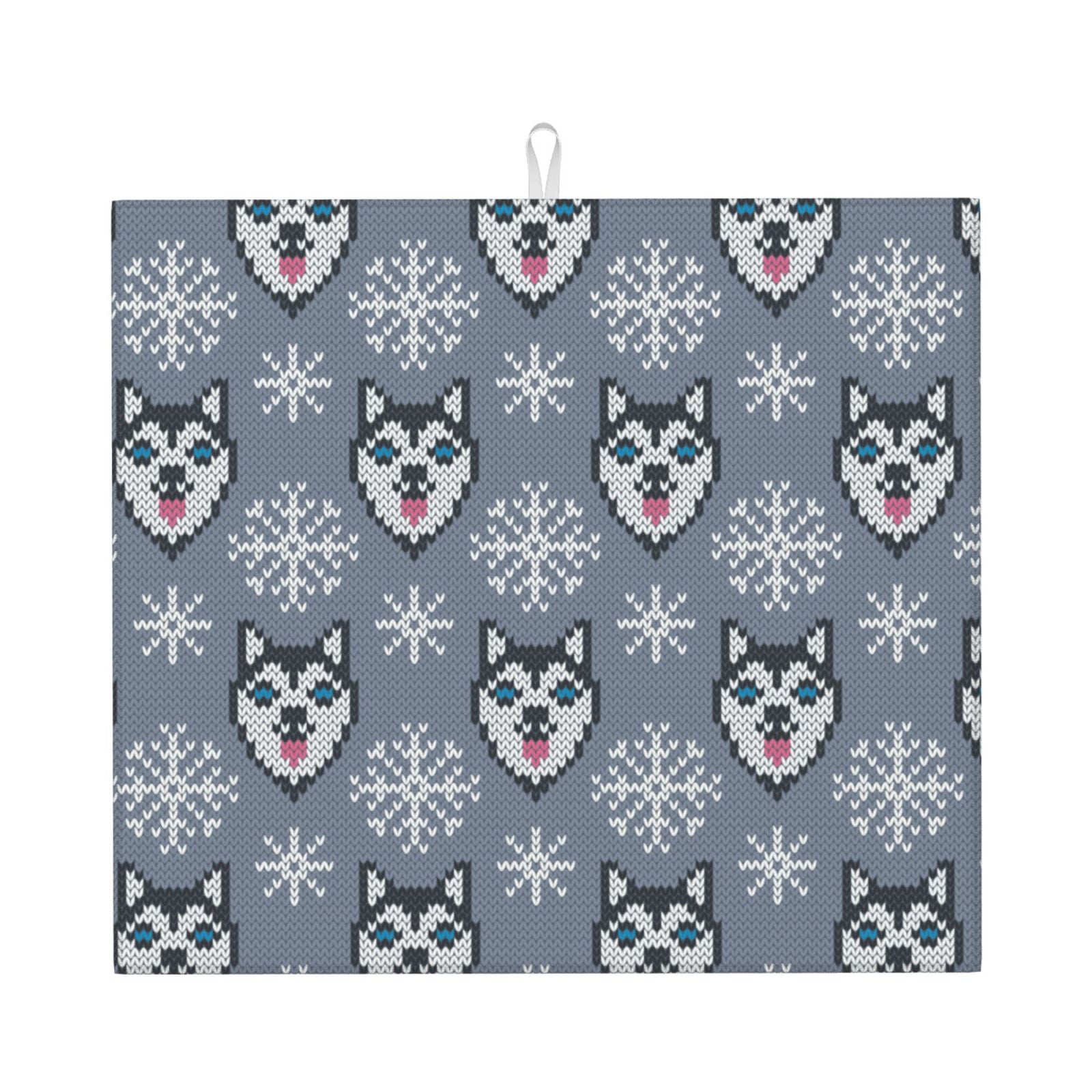 Dish Drying Mat, Weaving Cute Husky Dog Snowflake Highly Absorbent ...