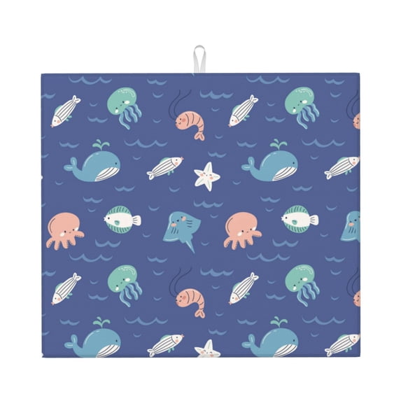 Dish Drying Mat, Whale Octopus Shrimp Highly Absorbent Drying Matt ...