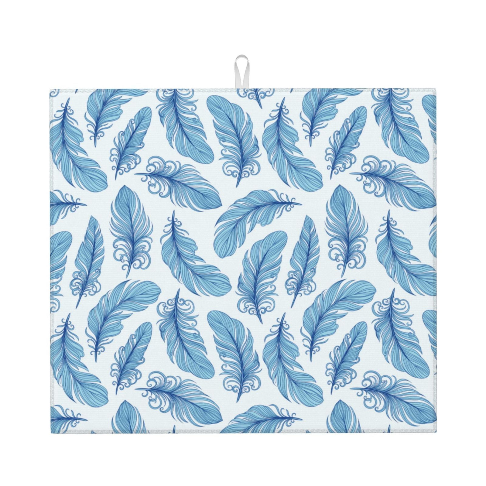 Dish Drying Mat, blue feather Highly Absorbent Drying Matt Kitchen ...