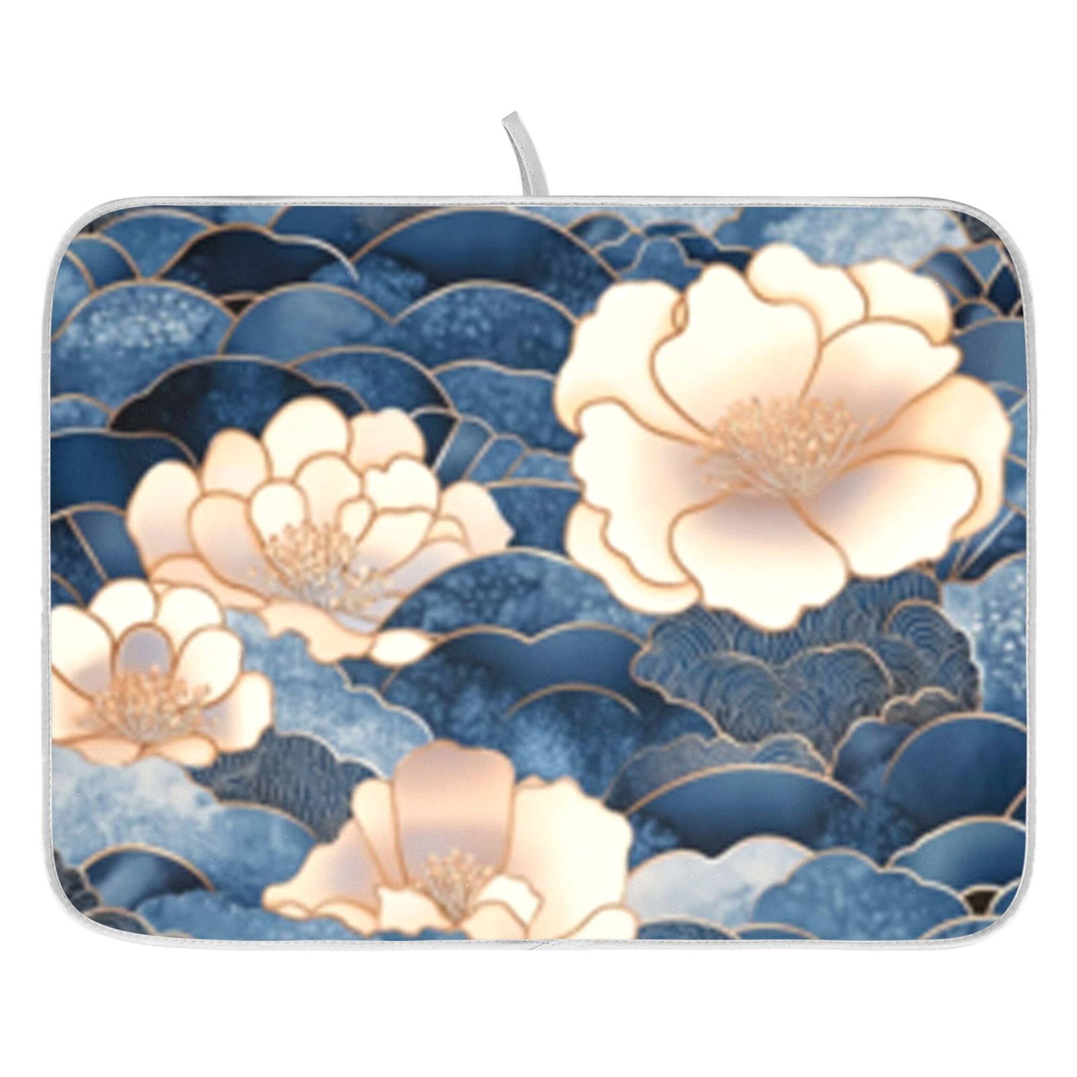 Dish Drying Mat for Kitchen Counter 16x18/18x24 Blue Clouds and Flowers ...