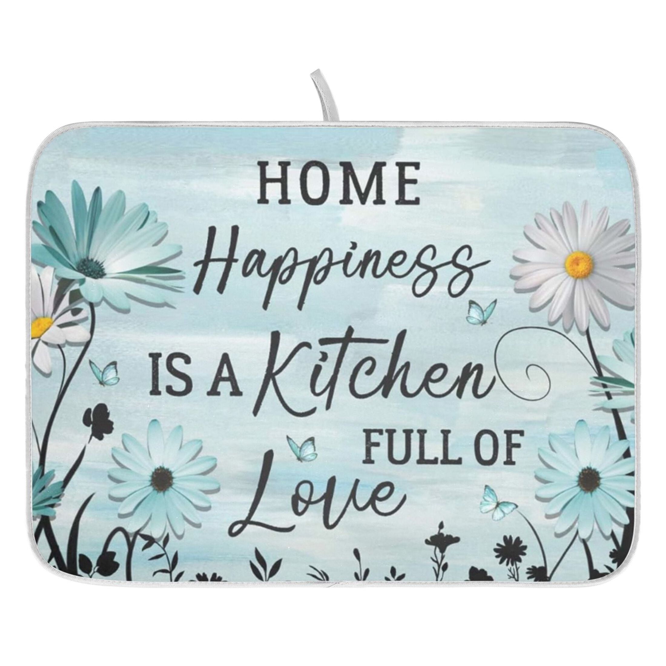 Dish Drying Mat for Kitchen Counter 16x18/18x24 Blue Daisy Absorbent ...