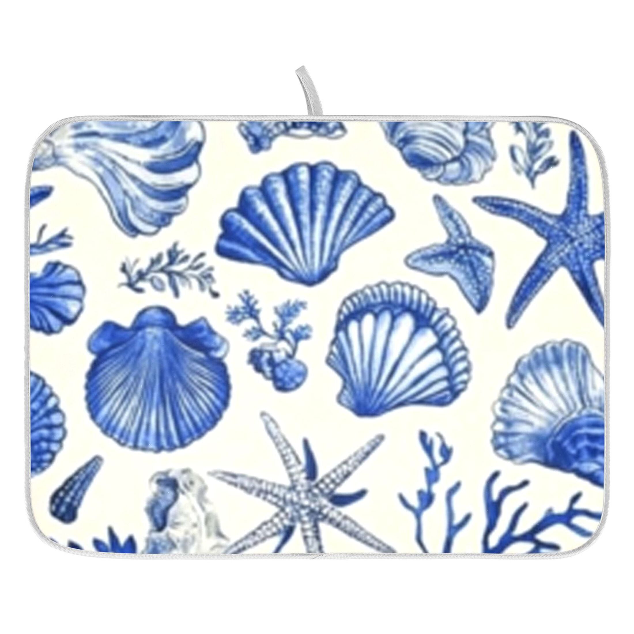 Dish Drying Mat for Kitchen Counter 16x18/18x24 Blue Seashells and ...