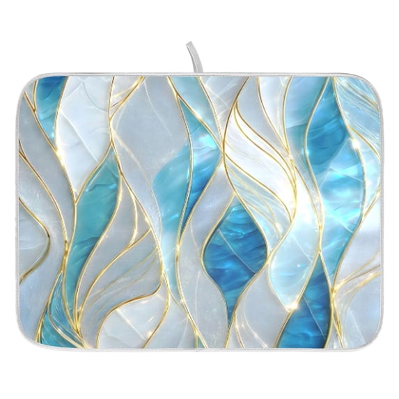 Dish Drying Mat for Kitchen Counter 16x18/18x24 Blue White Gold-line ...