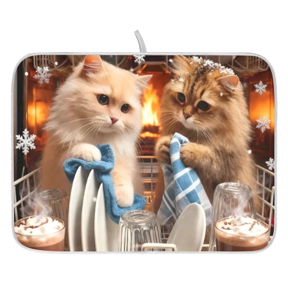Dish Drying Mat for Kitchen Counter 16x18/18x24 Cats Absorbent Coffee ...