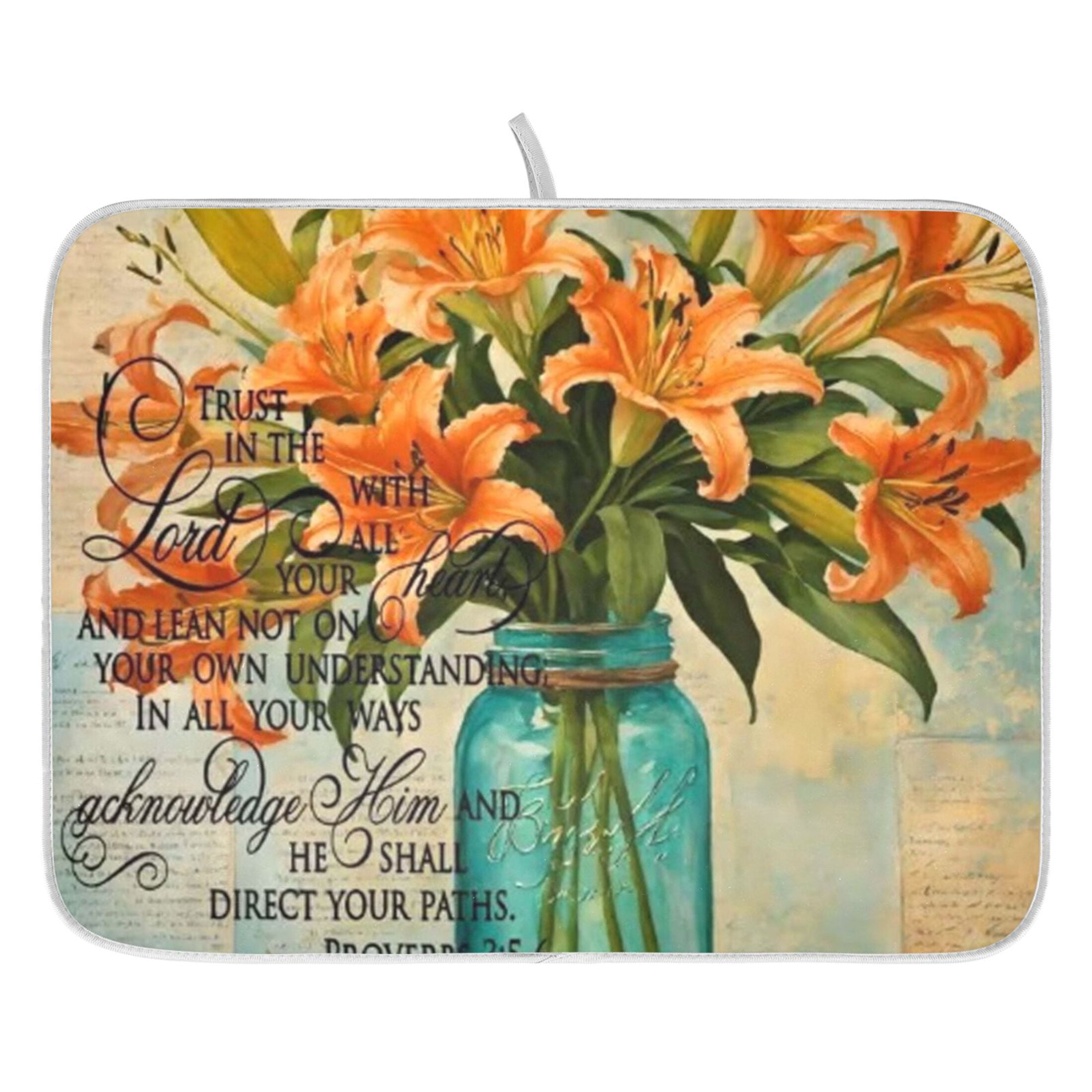 Dish Drying Mat for Kitchen Counter 16x18/18x24 Country Flower ...