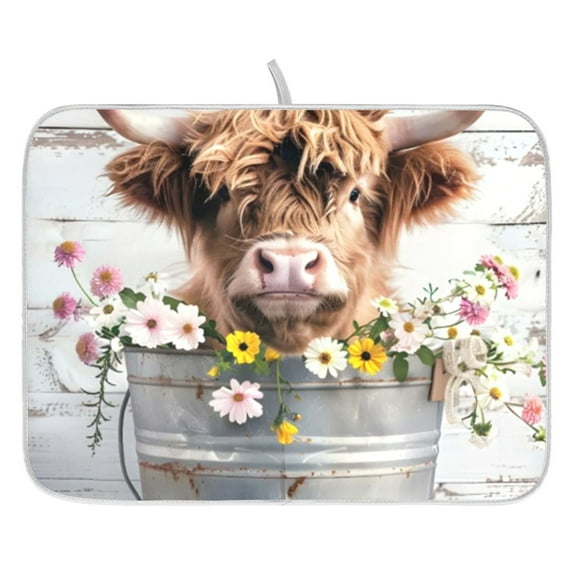 Dish Drying Mat for Kitchen Counter 16x18/18x24 Cute Highland Cow ...