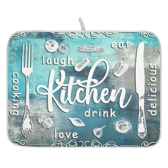 Dish Drying Mat for Kitchen Counter 16x18/18x24 Delicious Soup Blue ...