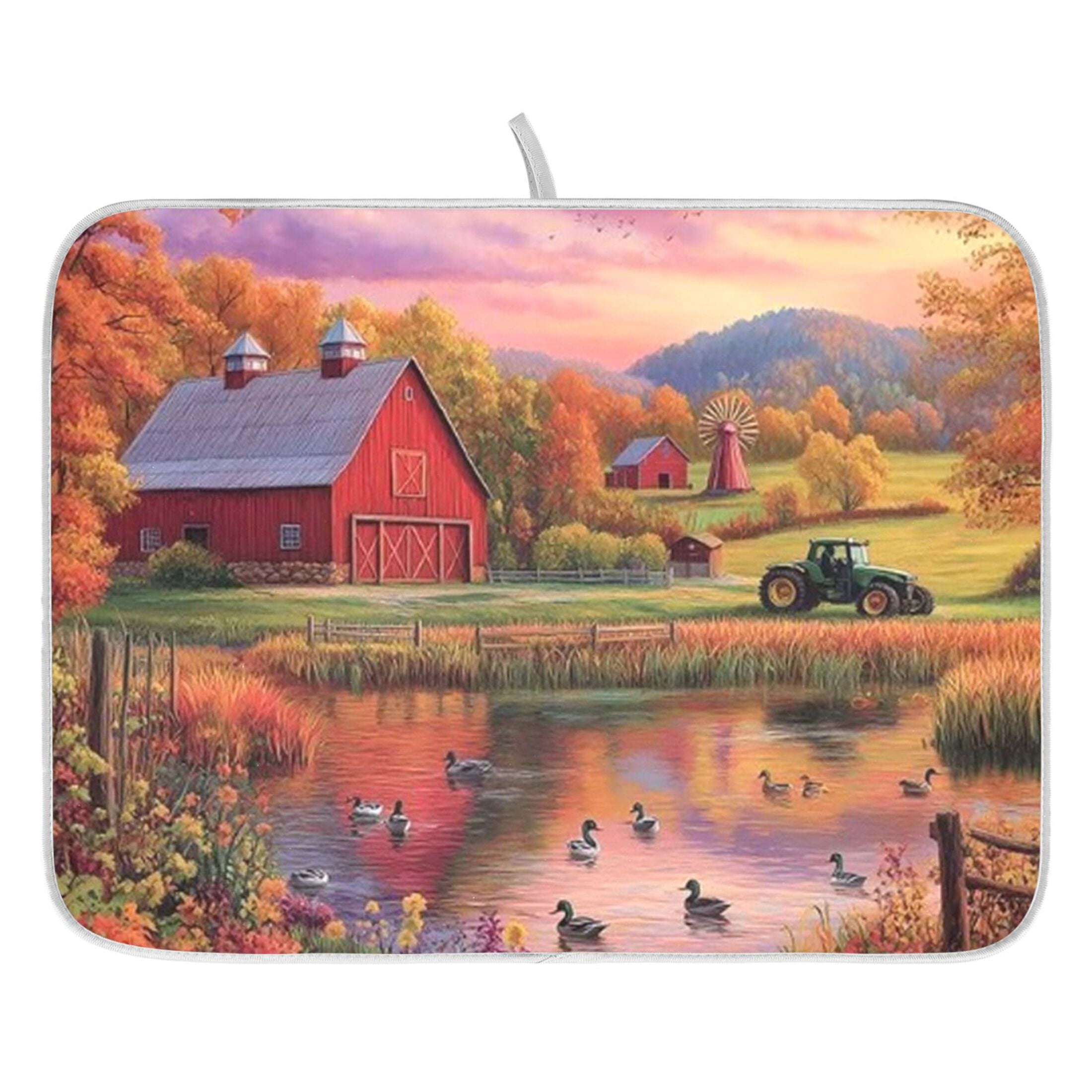 Dish Drying Mat for Kitchen Counter 16x18/18x24 Farm Red Barns and ...